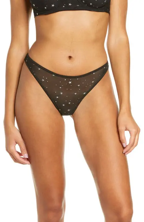 KILO BRAVA Embroidered Mesh High Cut Thong - Black/ Foil Stars ...